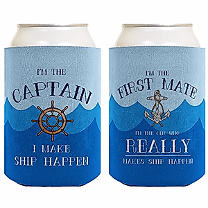 Funny Boating Gifts Captain First Mate Ship Happen Bundle 2 Pack Can Coolie Drink Coolers Coolies Waves