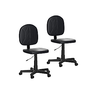 VECELO Small Desk Chair Set of 2, Home Office Chairs Low-Backrest Armless Cushion Seat PU Leather with Adjustable Height 360°Quiet Swivels for Home Office,Black