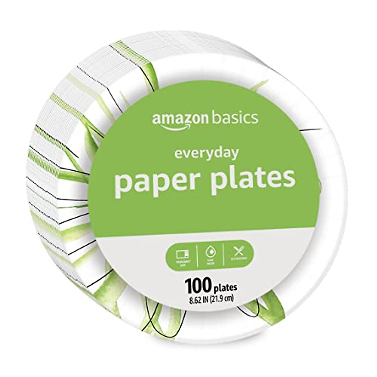 Amazon Basics Everyday Paper Plates, 9 Inch, Disposable, 100 Count