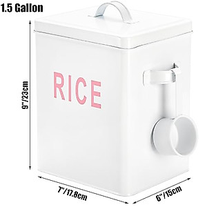 Youeon 10 Lbs Metal Rice Storage Container, Square Rice Canister with Lid and Measuring Scoop, Countertop Sealed Food Storage Container for Cereal, Beans, Pet Food, White