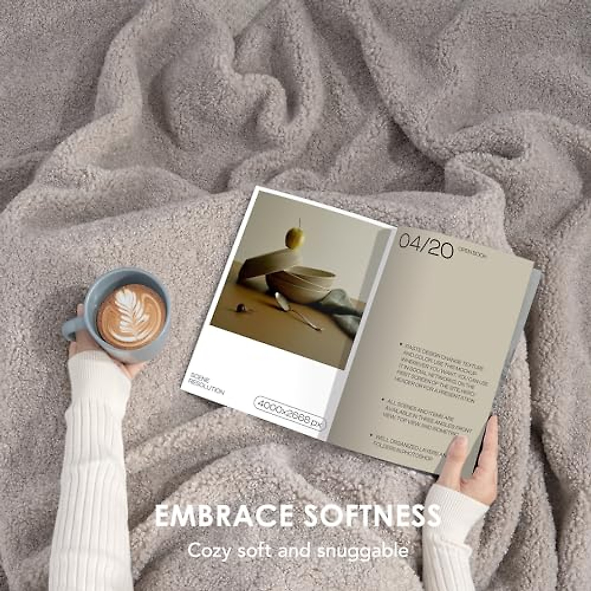 EVERGRACE Ultra Soft Boucle Teddy Sherpa Throw Blanket Fuzzy Fleece Blanket Cozy Couch Cover Comfy Faux Fur Bed Throw and Blanket Warm Decorative Throws for Sofa Bedroom Travel, 50''x60''，Taupe