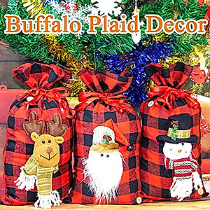 Jolik Santa Sacks Drawstring Bags, Buffalo Plaid 3D Design Christmas Bags for Christmas Party Supplies, 18 x 10 inch