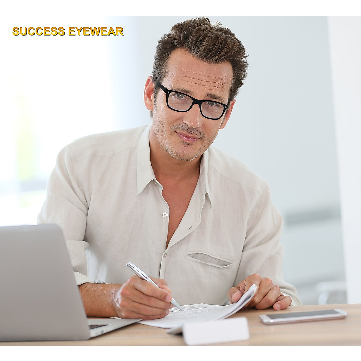 Success Eyewear Reading Glasses Set of 4 Black Quality Readers Spring Hinge Glasses for Reading for Men and Women +3