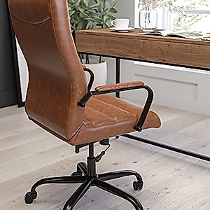 Merrick Lane Milano Contemporary High-Back Brown Faux Leather Home Office Chair with Padded Black Arms