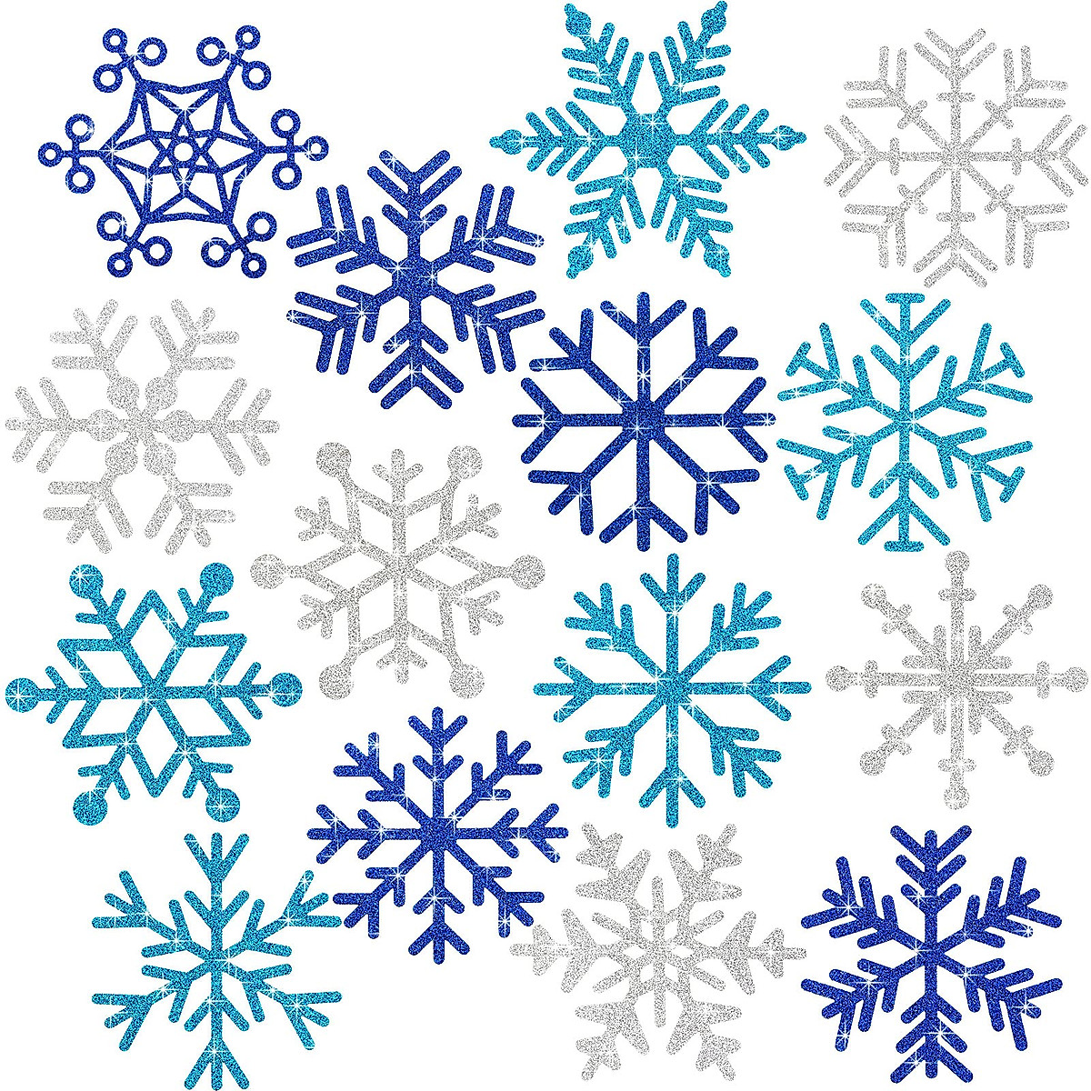 60 Pieces Snowflakes Cutouts Glitter Blue Silver Snowflake Cutouts Glitter Snowflake Cutouts Snowflakes Board Cutouts with Glue Point Dots for Christmas Winter Theme Party Decoration