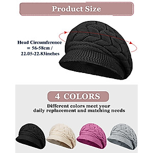 Newcotte Women Winter Hat 4 Pcs Knitted Caps with Visor 2024 Warm Hats for Women Beanies for Winter Cold Weather(Black, Beige, Purple, Gray)