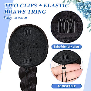 TBOAD Braided Ponytail for Women, 24 inch Long Braid Ponytail Extension, Drawstring Ponytail Clip In Hair Extension (Light Ash Brown Bleach Blonde)