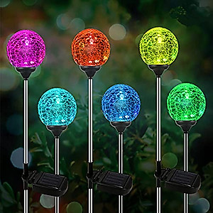 Solar Outdoor Lights - 6 Pack Crystal Glass LED Solar Garden Globe Lights, Color-Changing Solar Stake Lights Auto On/Off, Solar Pathway Lights for Landscape Patio Yard Walkway Christmas Decoration