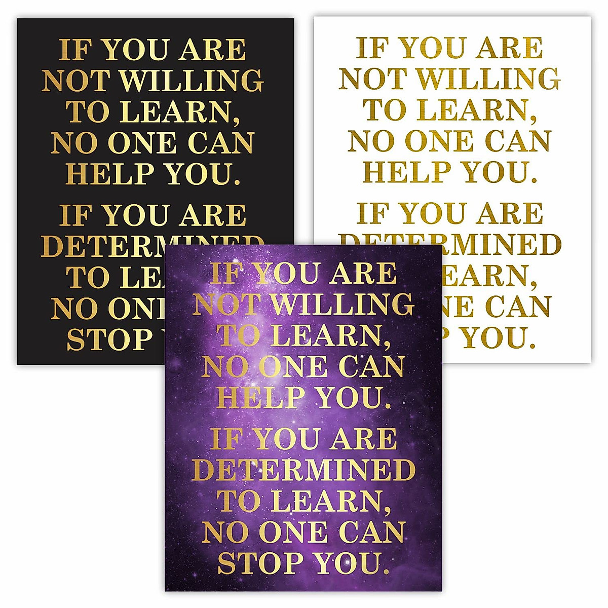 Motivational Wall Art for Office - Gold Foil 8 x 10 Unframed Prints - Positive Inspirational Quotes Encouraging Poster for Living Room Bedroom Bathroom Decor