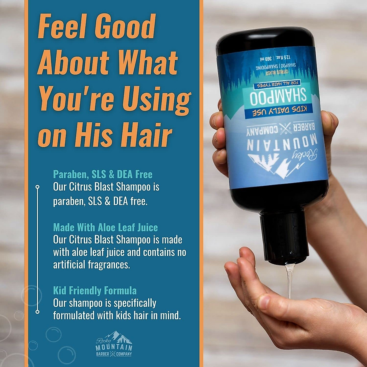 Rocky Mountain Barber Company Kids Shampoo for Boys with Light Citrus Scent - Gentle Cleansing - 12.5 oz