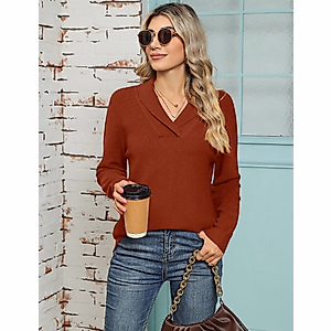 Ivicoer Sweaters for Women V Neck Pullover Ladies Knit Long Sleeve Collared Tops Fall Winter Polo Trendy Orange