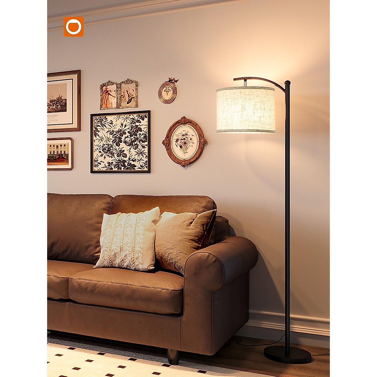 addlon Floor Lamp with 3CCT LED Bulb (9W), Lamp for Living Room with Beige Linen Lamp Shade, Modern Standing Lamp Floor Lamps for Bedrooms - Black