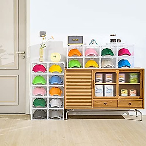 INSTY Hat Organizer Box for Baseball Caps, 4 Pack Plastic Hat Storage Containers, Clear Hat Box for Hat Display, Stackable Dust Proof Hat Rack With Magnetic Door, Easy to Assemble Hat Holder