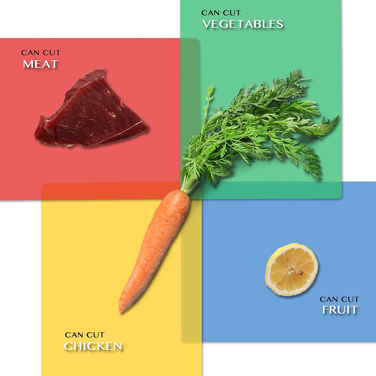 Fotouzy Flexible Plastic Cutting Boards for Kitchen, 4 Translucent Colors Cutting Mats 15 x 12 In, BPA-Free, Non-Porous, Dishwasher Safe, Set of 4