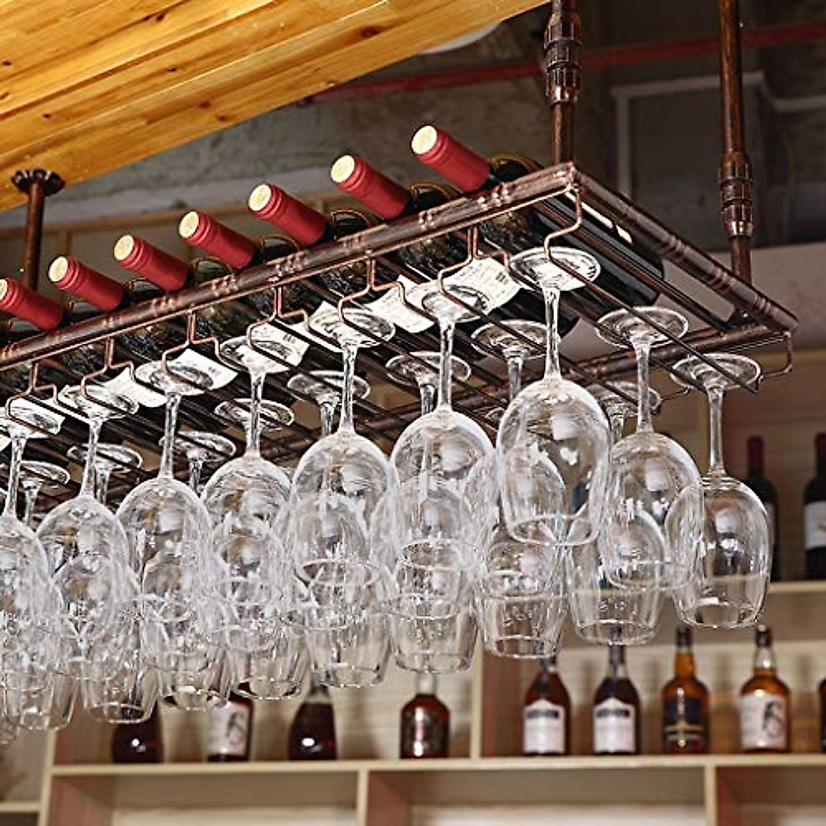 Ceiling Wine Glass Holder, Stemware Rack, Bar Floating Wine Rack Wine Goblet Holder, Adjustable High Hanging Wine Goblet Rack -Vintage Bronze (Size : 60×35cm(24×14inch))