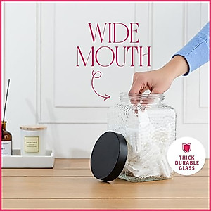 80oz Large Glass Kitchen Canister with Lid, Pantry & Countertop Organizing Storage Jar for Flour, Sugar, Coffee, Larger than Half Gallon Glass Container Set of 2 - Black Metal Lids