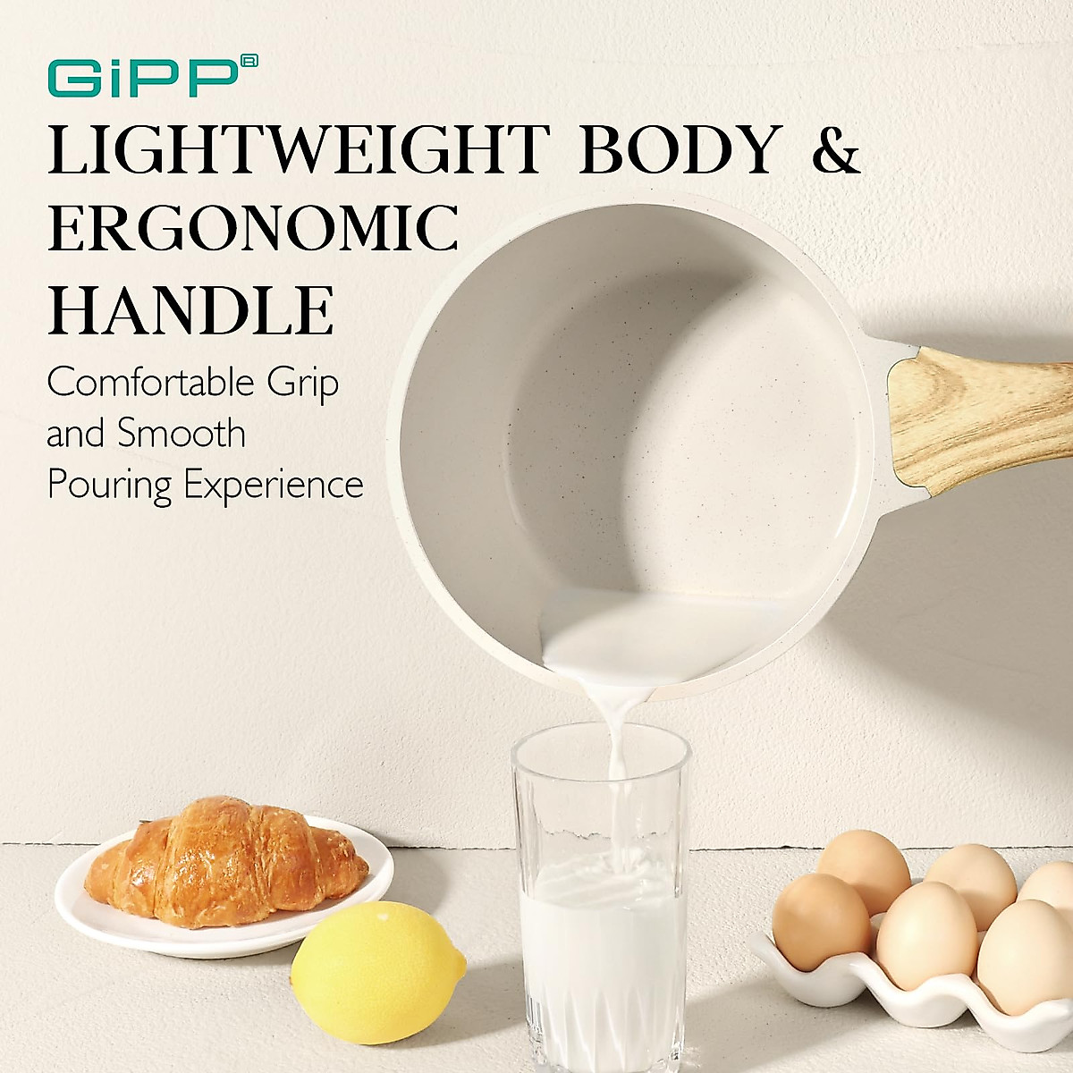 GiPP 1.5Qt & 2.5Qt Sauce Pan Set with Lid Nonstick - White Granite Non Stick Saucepan 4Pcs Sauce Pots Cooking Pot with Stay-cool Handle, Small Kitchen Pots Set Induction Pot, PFOA Free