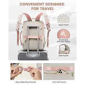 LOVEVOOK Travel Backpack for Women, 40L Carry on Backpack Fits 17 Inch Laptop, Airlines Approved Personal Item Bag, Waterproof Weekender College Business Bags with 3 Packing Cubes, Grey-Pink