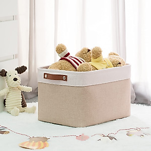 HNZIGE Storage Basket Bins Collapsible Storage Baskets for Organizing Shelf Closet Bedroom, Perfect Storage Bin with Handles for Closet, Clothes, Toy, Home（Beige 15" x 11" x 9.5",11.8" x 7.8" x 5.1"