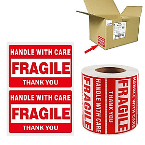 Immuson Warning Fragile Tape, 3" X 2" Fragile Handle with Care Warning Stickers for Shipping and Packing,500 Labels Per Roll (1 Roll)