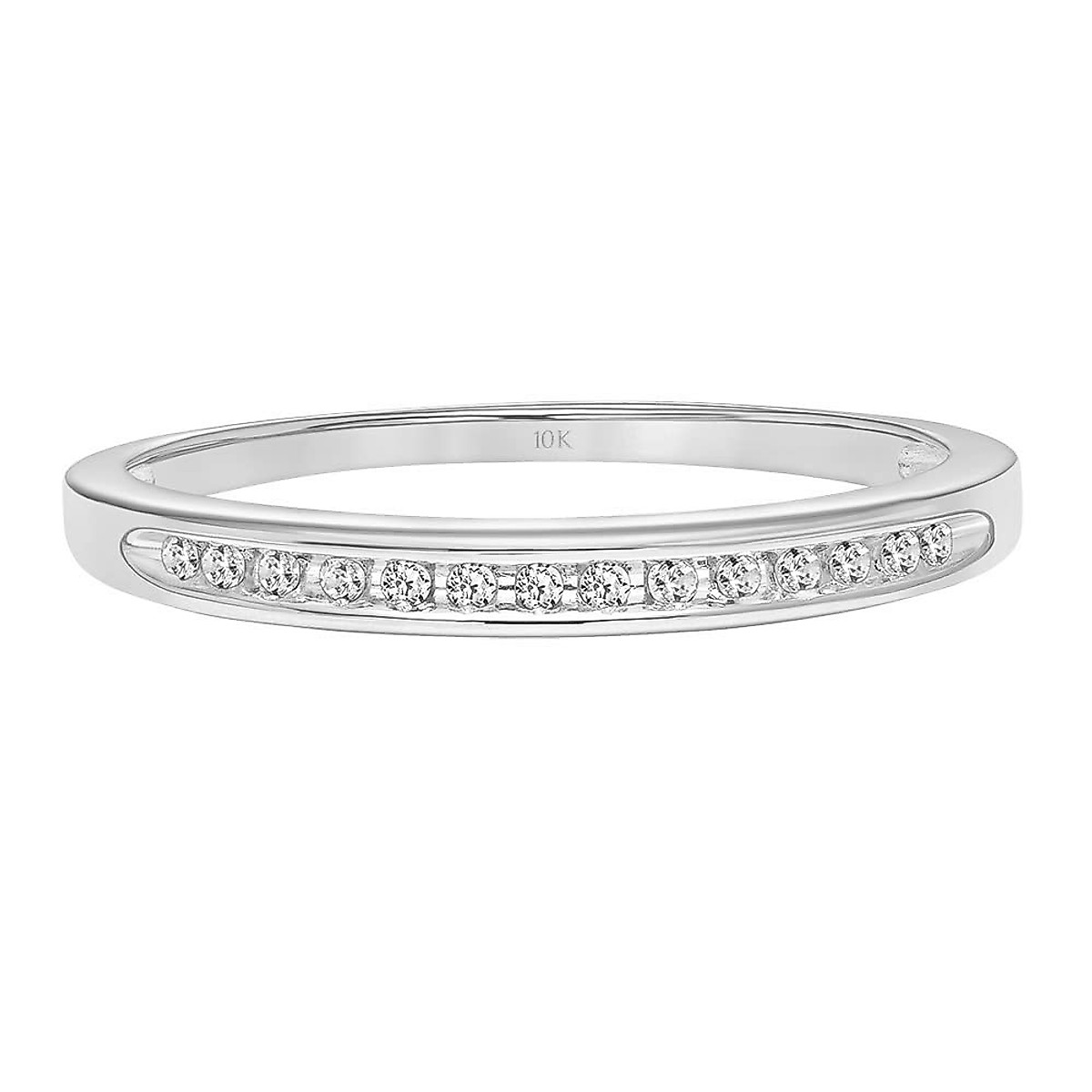Brilliant Expressions 10K White Gold 1/20 Cttw Conflict Free Diamond Channel-Set Wedding or Anniversary Band (I-J Color, I2-I3 Clarity), Size 7.5