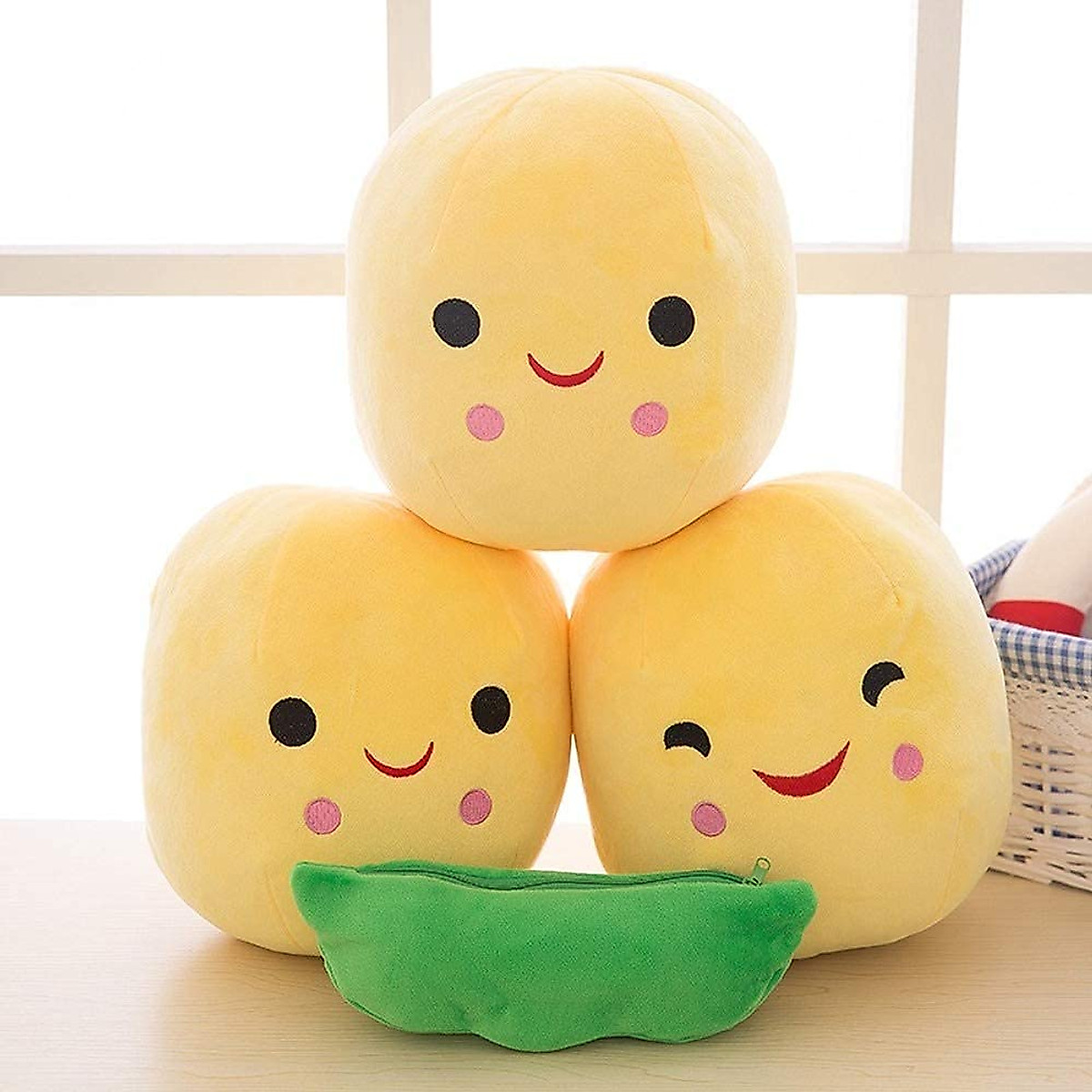 Giant Peas in A Pod Plush Toy Pea Pod Pillow Cute Pea Stuffed Toys Plant Doll Various Sizes (Yellow Beans,9.8''/25cm)