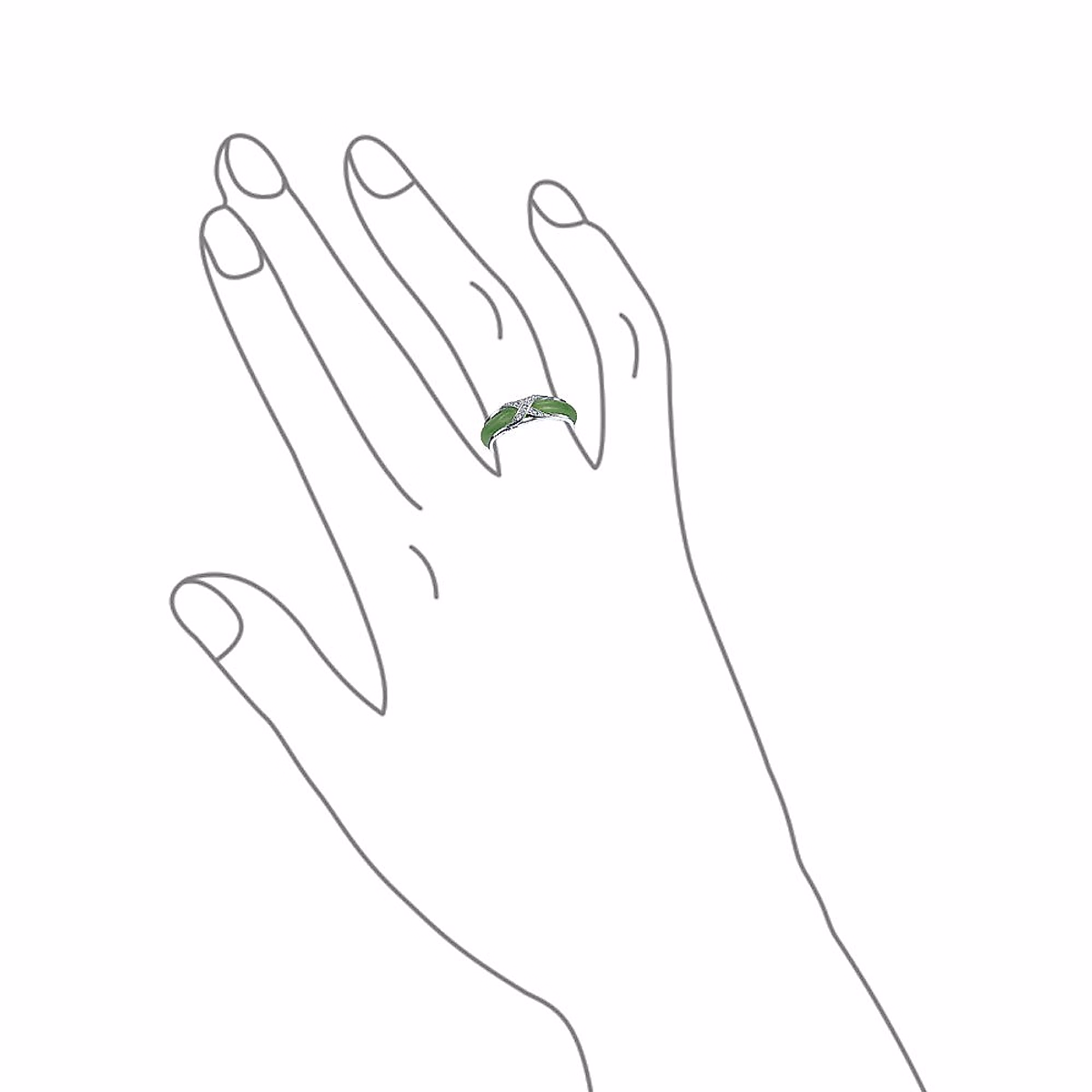 Bling Jewelry 925 Sterling Silver Jade Cubic Zirconia Crossover Motif Band,Green,6