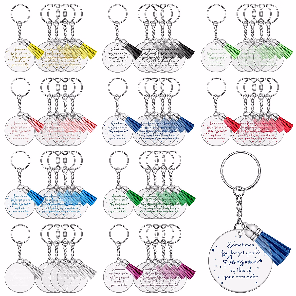 Unittype 50 Pcs Inspirational Keychains Bulk with Tassels You're Awesome Sign Reminder Keychain for Girl Women Teacher Coworker (Classic Tassel)