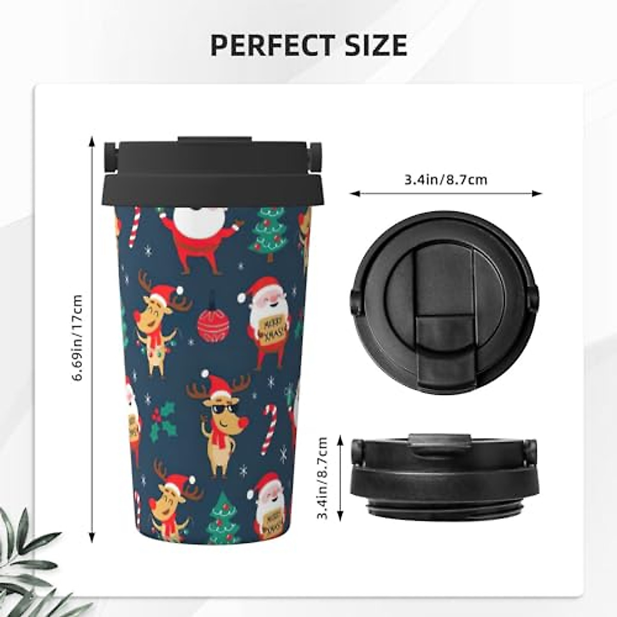 WANGXUEE Santa Claus Christmas Print 500ml Stainless Steel Travel Tumbler Double Wall Vacuum Insulated Coffee Mug
