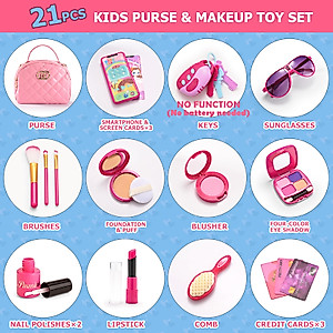 Little Girl Purse with Pretend Makeup Kit, Toddler Purses with Accessories, Kids Play Make up Toy with Handbags, Pink Princess Kit Gifts Toddler Girls Toys for 2-4 3-5 4-6 3 4 5 6 7 8 Year Old