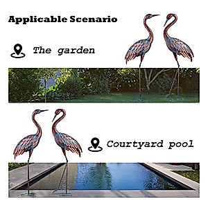 Kircust Garden Crane Statues Patina Heron Decoy, Standing Metal Crane Sculptures Bird Yard Art for Outdoor Decor, Set of 2
