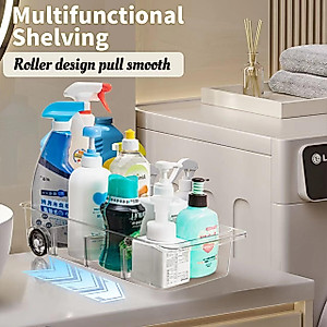 Attelite RollOut Refrigerator Drawer Organizer and Storage Clear Design with Dividers, Fridge Organizer on Wheels, Upgrade Thick Plastic Pantry Storage Bins, Kitchen Organization 2 Set