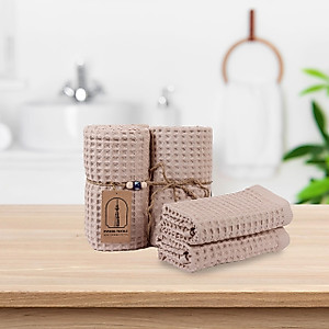 Püskül - 4 Pieces Waffle Towel Sets for Bathroom, Premium Organic Turkish Cotton 2 Hand Towels 2 Bath Towels Set (Beige)
