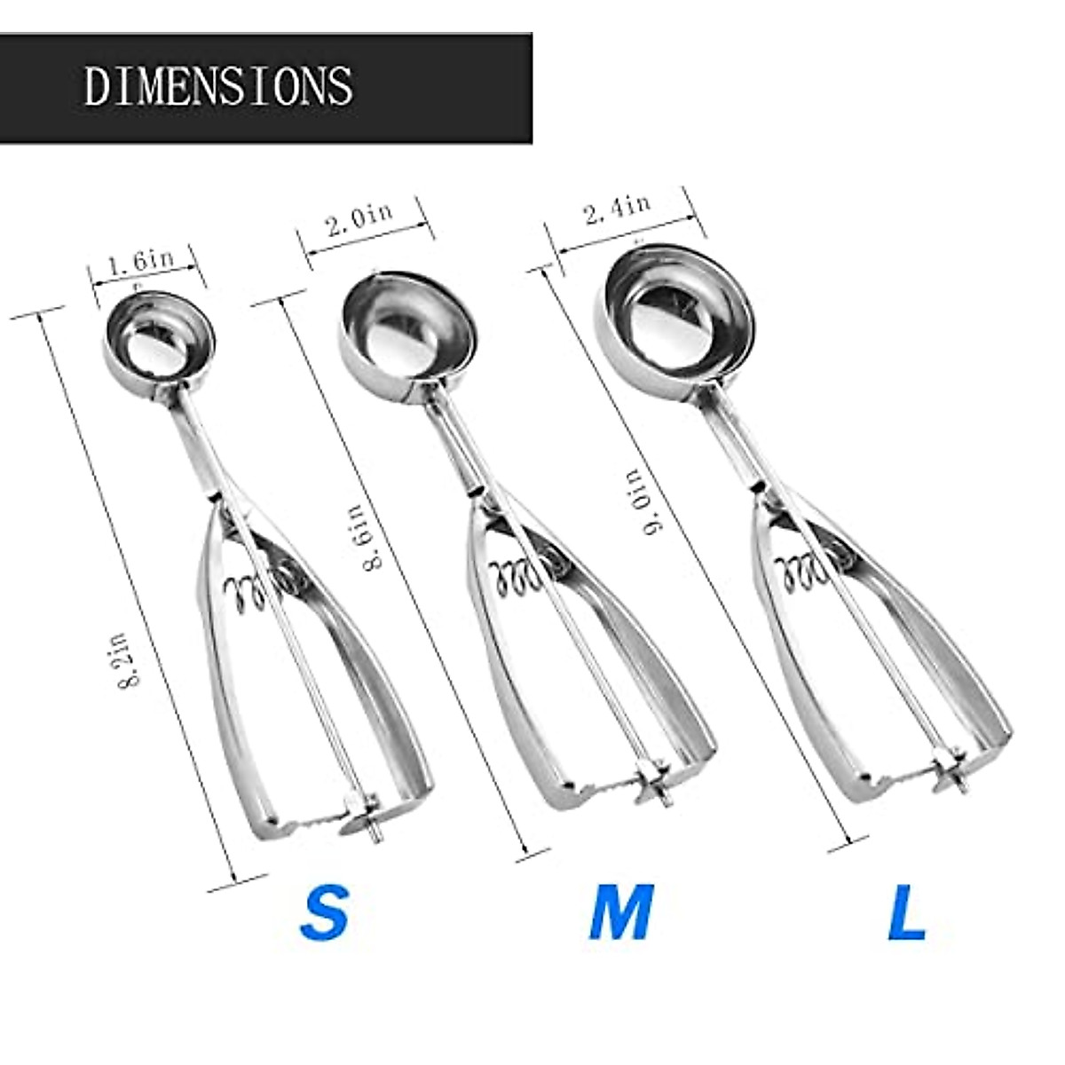 X-WLANG 3PCS Cookie Scoop Set,Upgraded Stainless Steel Ice Cream Scoop with Trigger Release, Large/Medium/Small Cookie Scooper for Baking, Cookie, Fruit and Ice Cream,Silver