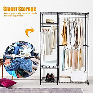 Tangkula Garment Rack Clothing Rack, Heavy Duty Free Standing Closet Organizer with Storage Shelves & Hanging Rods, Clothes Hanger Organizer