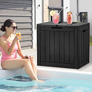 HABUTWAY Large Outdoor Storage Deck Box Waterproof Storage Bench with Padlock Resin Patio Storage Boxes Bin Chest for Outside Garden,Poolside (Black, 35GALLON)