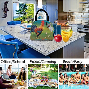 ZzWwR Village Roosters Hen Rural Reusable Lunch Tote Bag Insulated Thermal Cooler Container Bag for Back to School Work Picnic Travel Fishing Beach