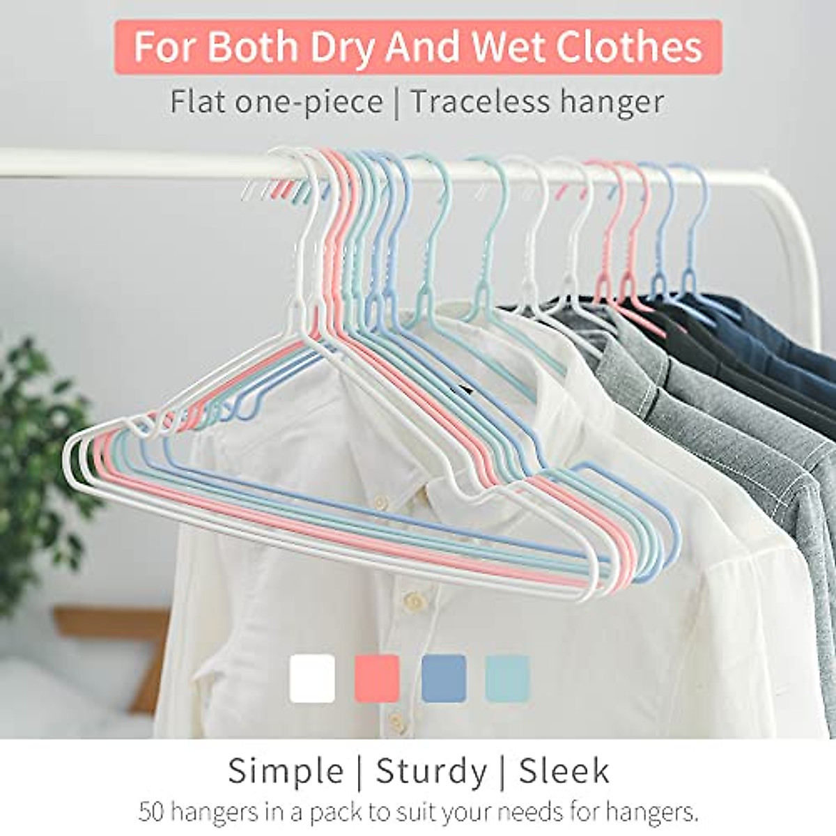 Traceless Hangers Clothes Hangers 50 Pack-Random Color,Coat Hangers, No Shoulder Bump Suit Hangers