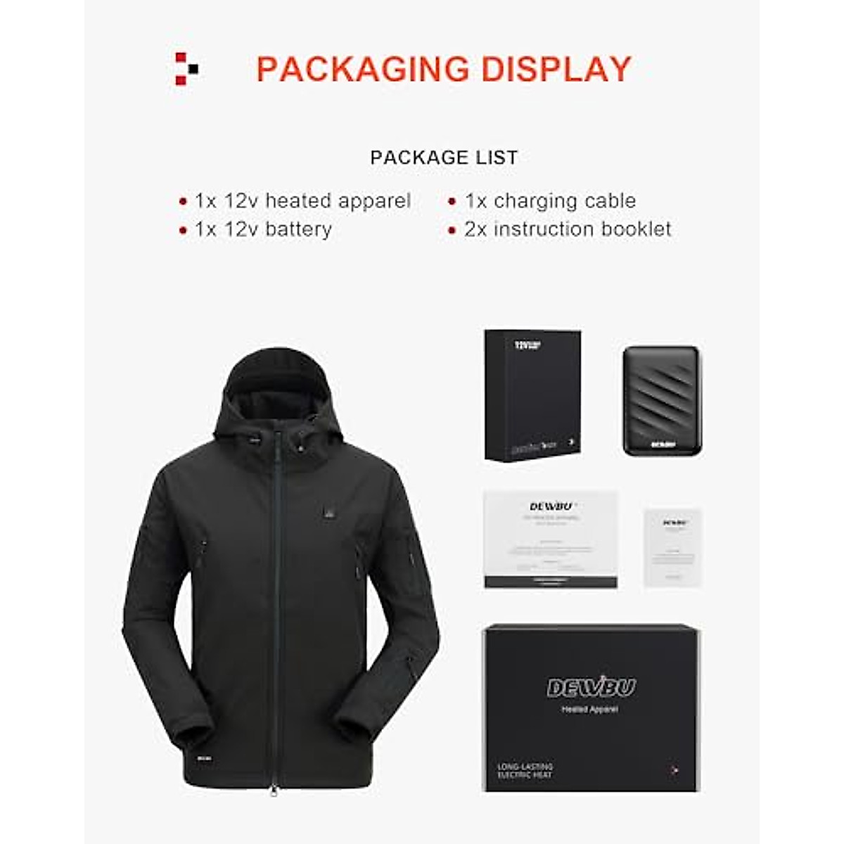 DEWBU Heated Jacket for Men with 12V Battery Pack Winter Outdoor Soft Shell Electric Heating Coat, Men's Tree, XL