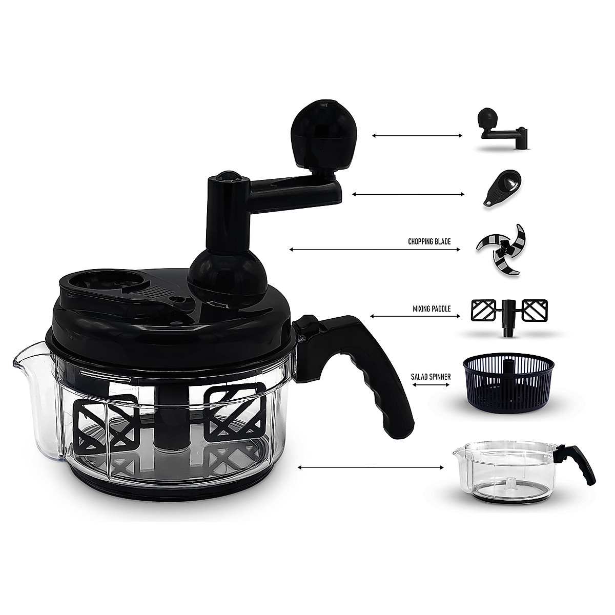 Salsa Maker and Nut Chopper Manual Hand Slicer - Manual Food Processor with Pure Steel Blade – Ergonomic Handle and Rotary Style Hand Chopper for Vegetables, Nuts, Fruits, Salad, Etc