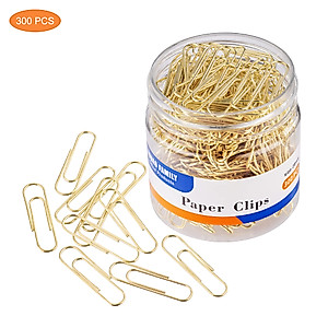 FUDAO FAMILY Paper Clips, 300-Count, Paperclips, Paper Clip, Gold Paper Clips, 1.1 Inch (28mm) Small Paper Clips