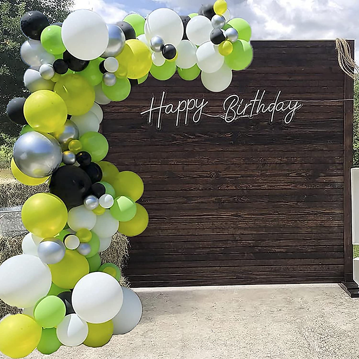Balloon Garland Kit Green Silver Black, 130pcs Green and White Balloon Garland Arch Kit for Wedding Birthday Baby Shower Tropical Theme Jungle Party Decorations