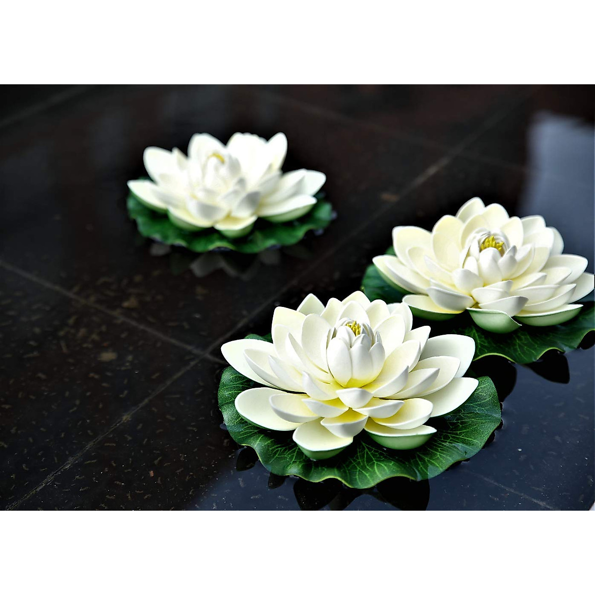 NAVADEAL 6PCS Artificial Floating Foam Lotus Flowers with Water Lily Pad Ornaments, Ivory White, Perfect for Patio Koi Pond Pool Aquarium Home Garden Wedding Party Decoration(with NO Lights)