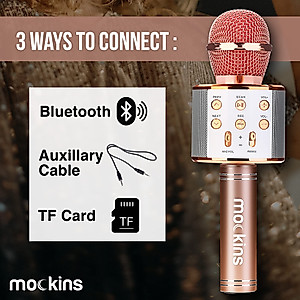 Mockins Rose Karaoke Microphone Wireless w/Built-in Speaker | Wireless Microphones Bluetooth Compatible w/iPhone & Android | Bluetooth Karaoke Microphone for Kids | Portable Microphone Karaoke Mic
