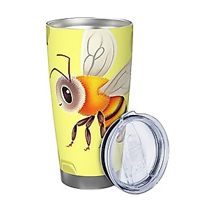 Bee in Flower Tumbler with Lid and Straw 20oz Stainless Steel Car Cup for Hot and Cold Drinks, Double Wall Insulated Travel Coffee Mug Reusable Drink Thermos Cup Birthday Gifts