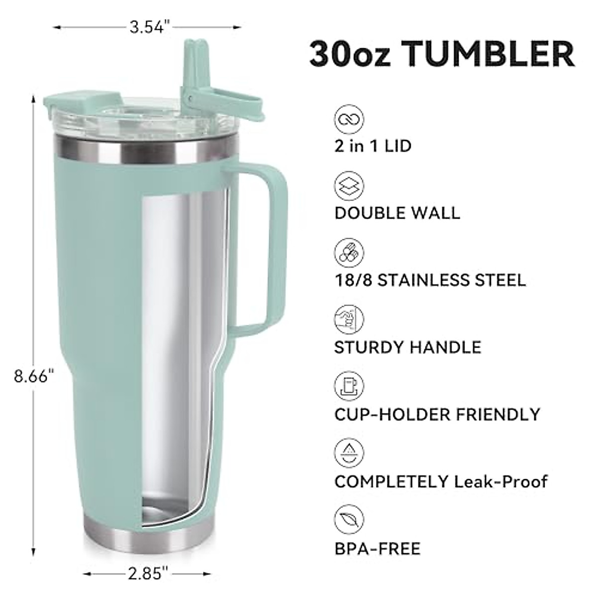 HASLE OUTFITTERS 30oz Tumbler With Handle, Insulated Travel Coffee Mug With Straw Leak-Proof Double Wall Stainless Steel Vacuum Tumblers Metal Cup with Straw for Hot and Cold Drink