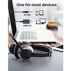 KLYLOP USB Headset, Headset with Mic Noise Reduction & in-line Control, 3.5mm/USB Wired Headphones, Stereo PC Headset with Mute, Headset with Microphone for PC Zoom Skype Webinar Home Office
