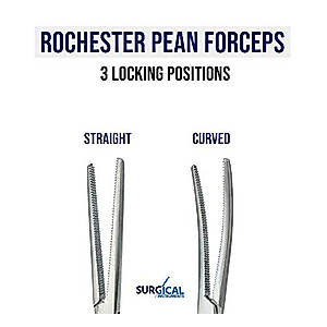SURGICAL ONLINE Set of 2 Premium Quality 10" Rochester Pean Hemostat Forceps Straight & Curved Clamps Three Locking Positions - SurgicalOnline