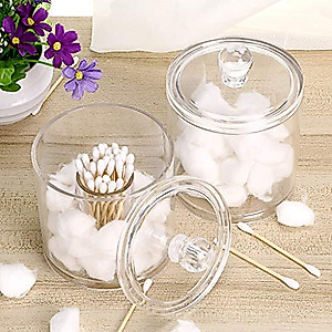 Hipiwe Cotton Ball and Swab Organizer with Lid Apothecary Acrylic Jar Makeup Cotton Organizer Bathroom Storage Canister Jar for Cotton Rounds Pads Q-tips Holder