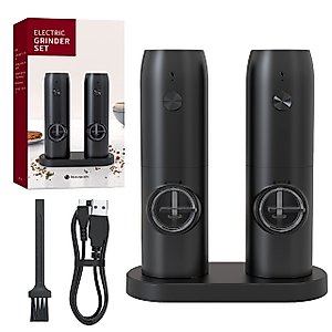 Electric Automatic And Salt And Pepper Grinder : Rechargeable,LED Lights,USB Type-C No Battery Needed, Adjustable Coarseness,One Hand Operation Peppercorn Mill Shakers(2 Pack)